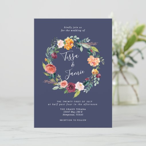 Paprika Burgundy Floral Wreath Wedding Invitation | Zazzle