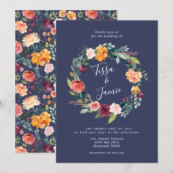 Paprika Burgundy Floral Wreath Wedding Invitation | Zazzle