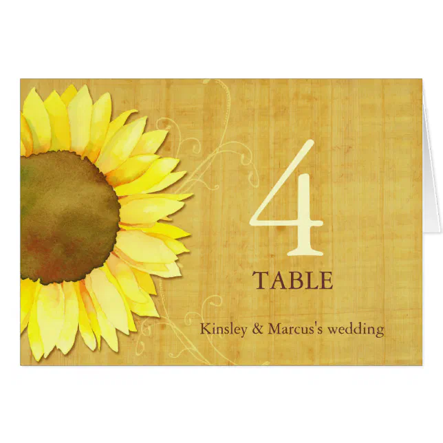 Papyrus Sunflower Wedding Folded Table Number Card | Zazzle