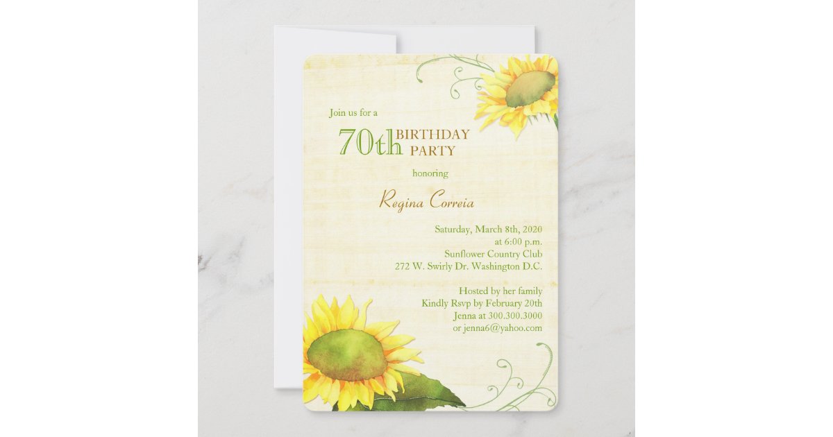 Papyrus Sunflowers 70th Birthday Party Invitation | Zazzle