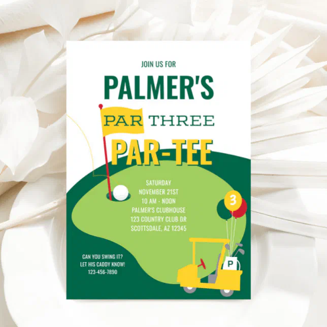 Par 3 Par-tee 3rd Birthday Invitation | Zazzle