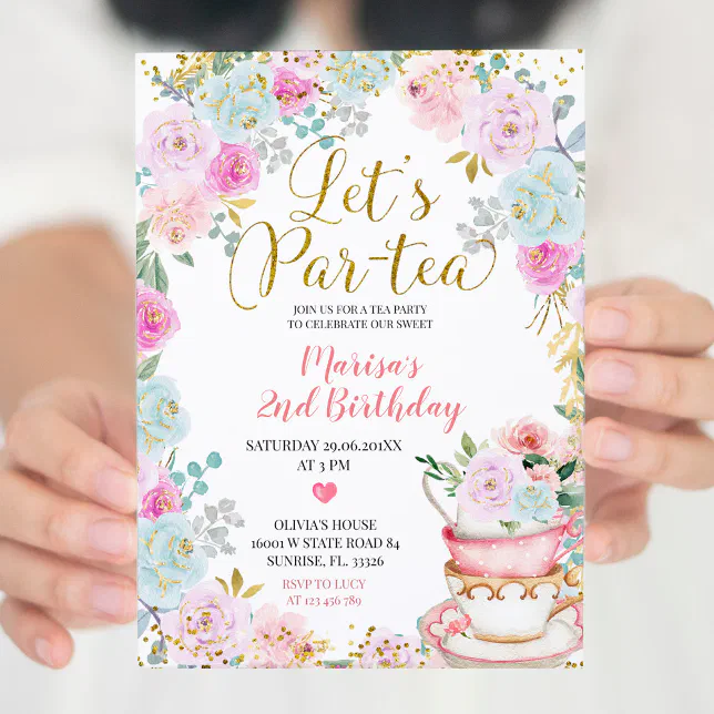 Par-tea Floral Tea Birthday Girl Invitation | Zazzle