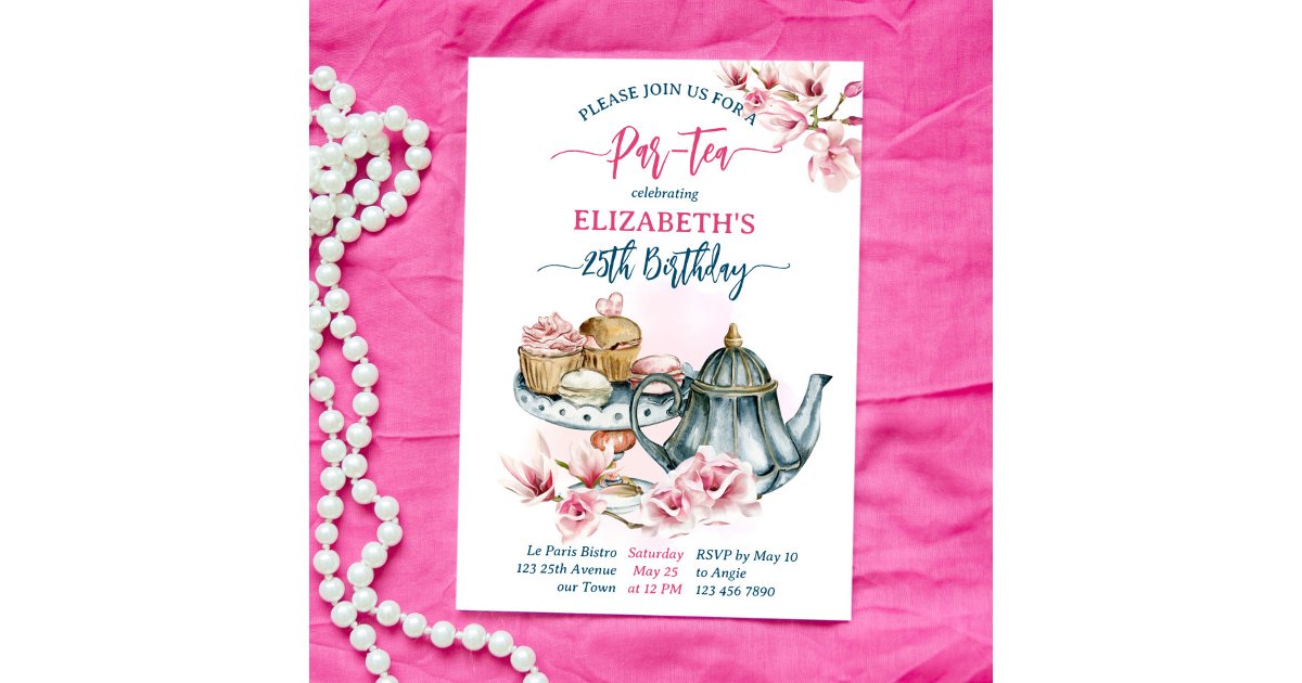 Par-tea tea party tea pot french pastry birthday invitation | Zazzle