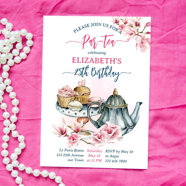 Par-tea tea party tea pot french pastry birthday invitation | Zazzle