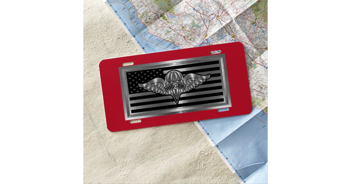 Parachute Rigger with American Flag License Plate | Zazzle