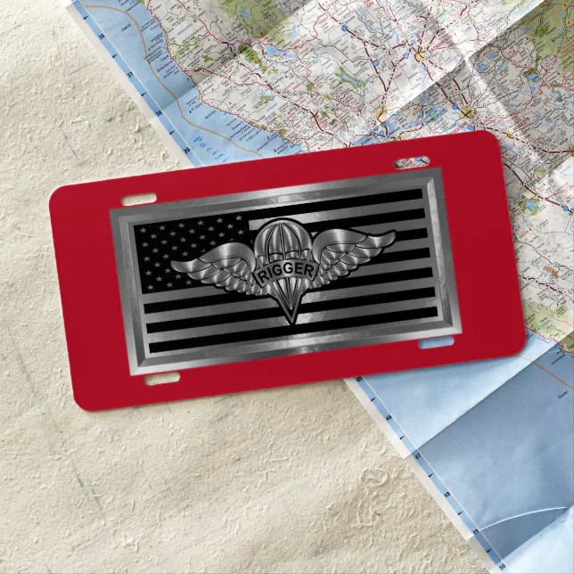 Parachute Rigger with American Flag License Plate | Zazzle