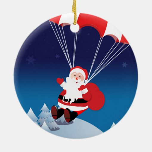 Parachuting Santa Ceramic Ornament | Zazzle