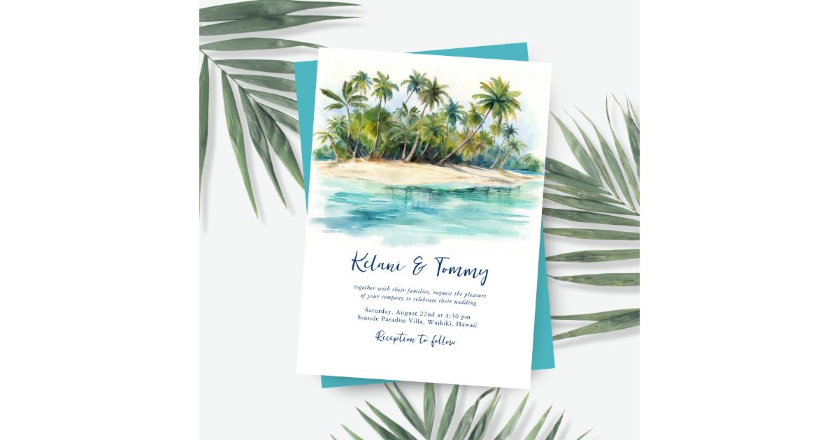 Paradise Island Tropical Beach Wedding Invitation | Zazzle