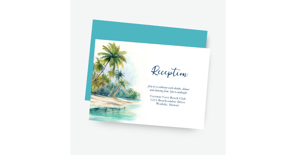 Paradise Island Tropical Beach Wedding Reception Enclosure Card | Zazzle