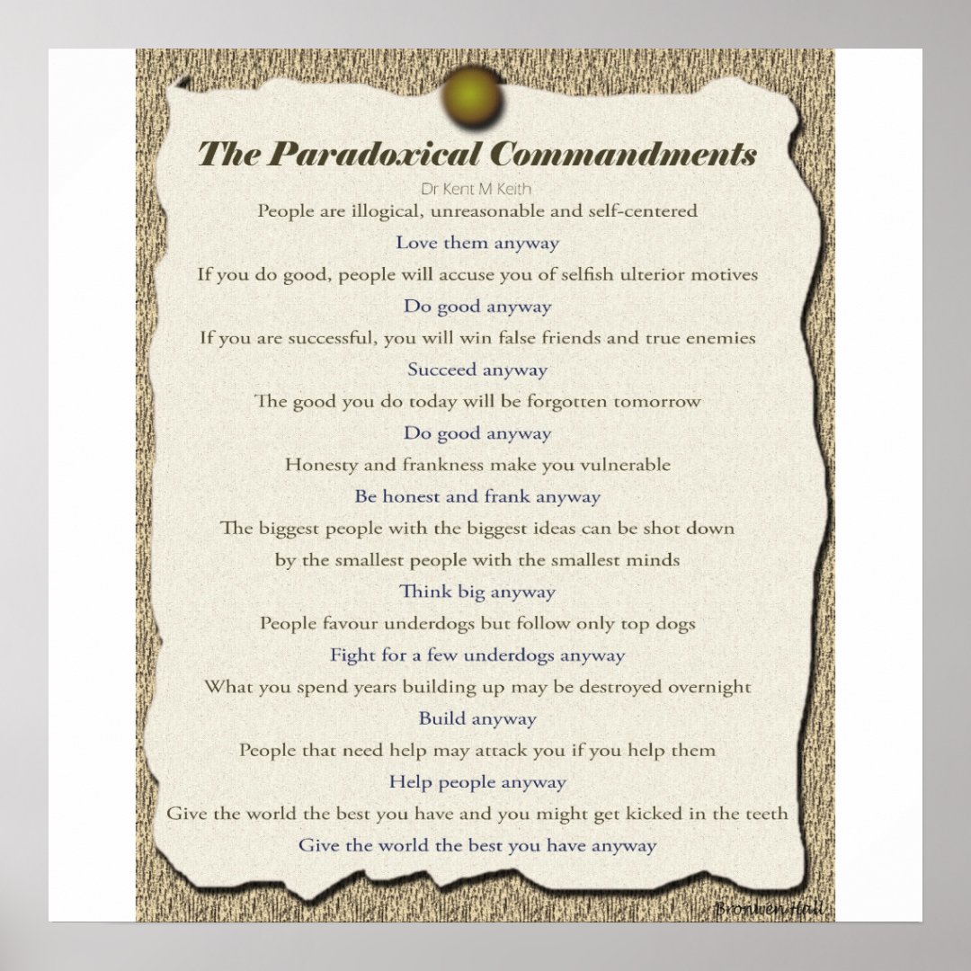 Paradoxical Commandments Poster | Zazzle