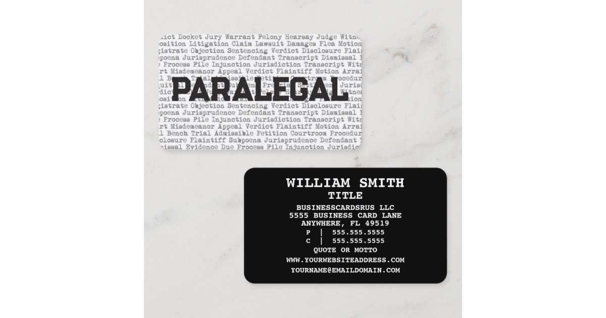 Paralegal Legal Words Business Card | Zazzle