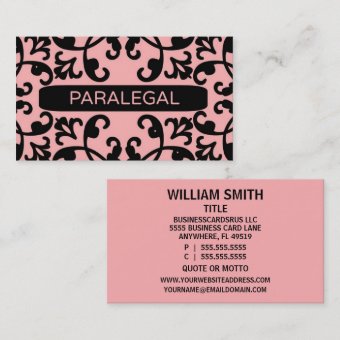 Paralegal Peach Damask Business Card | Zazzle