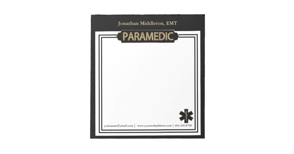 Paramedic - Black and Gold Notepad | Zazzle