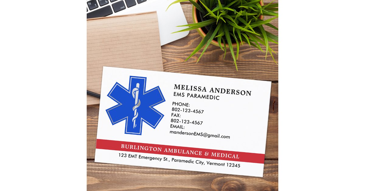Paramedic EMS Ambulance Star Of Life Custom Logo Business Card | Zazzle