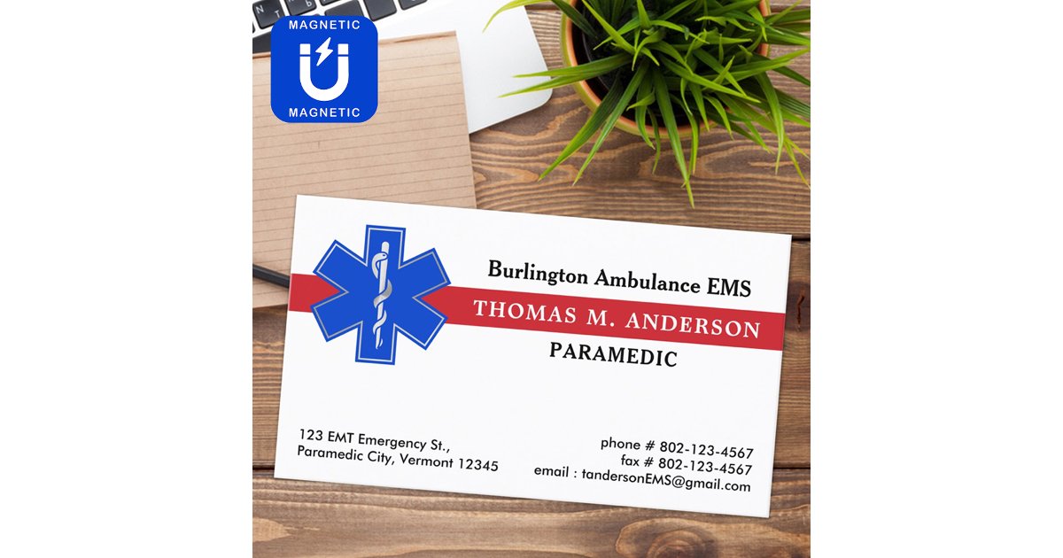 Paramedic EMS Ambulance Star Of Life Custom Logo Business Card Magnet ...