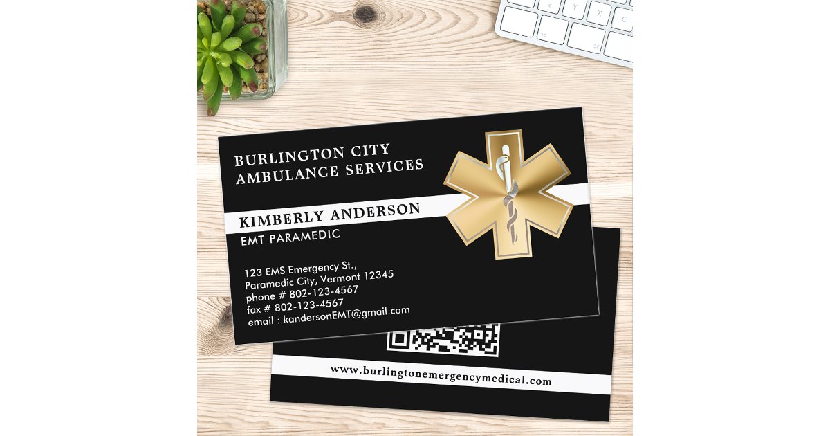 Paramedic EMS EMT Ambulance Emergency QR Code Logo Business Card | Zazzle