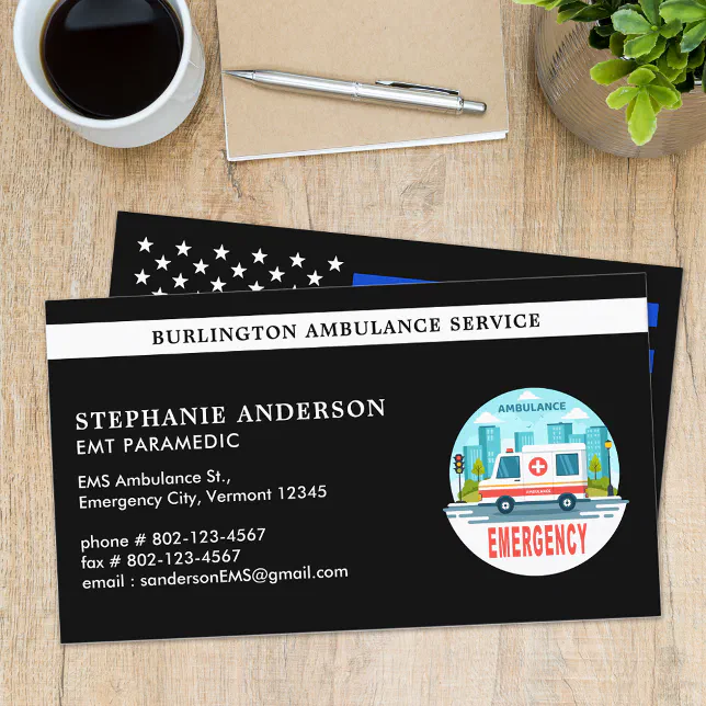 Paramedic EMT Custom Ambulance Service Logo Business Card | Zazzle