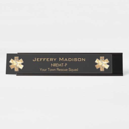 Paramedic EMT EMS Black and Gold Desk Name Plate | Zazzle