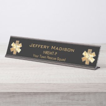 Paramedic EMT EMS Black and Gold Desk Name Plate | Zazzle