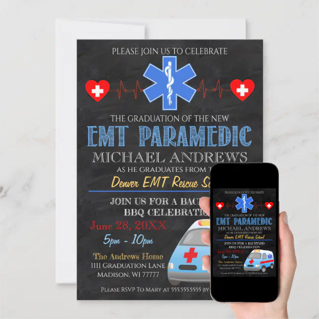 Paramedic EMT Graduation Invitation | Zazzle