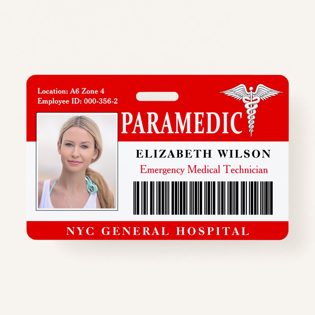 Paramedic | Hospital Medical Employee Photo ID Badge | Zazzle