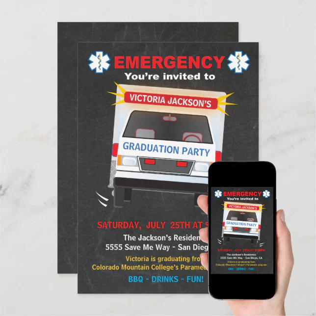Paramedic or EMT Graduation Party Invitation | Zazzle