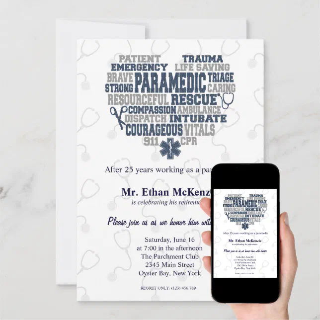 Paramedic retirement Denim texture Invitation | Zazzle