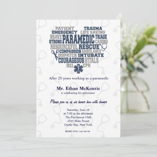 Paramedic retirement Denim texture Invitation | Zazzle