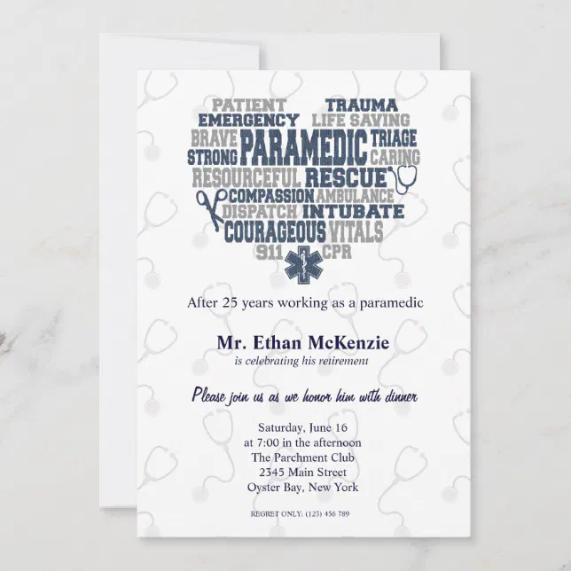 Paramedic retirement Denim texture Invitation | Zazzle