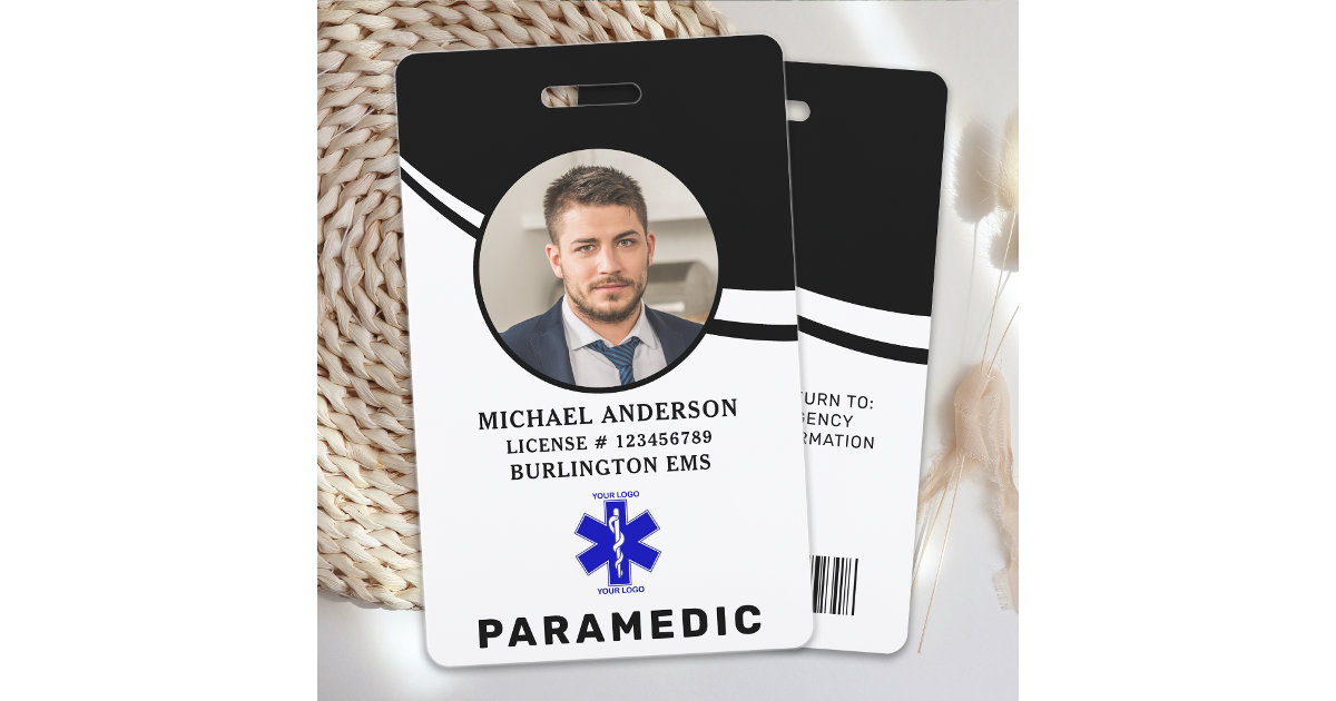 Paramedic Simple Logo Photo Professional ID Card Badge | Zazzle