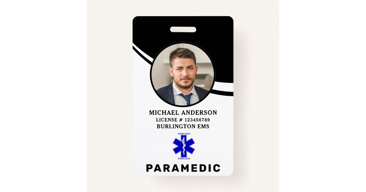 Paramedic Simple Logo Photo Professional ID Card Badge | Zazzle