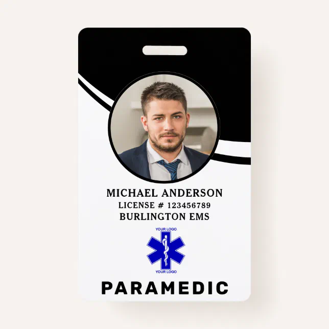 Paramedic Simple Logo Photo Professional ID Card Badge | Zazzle