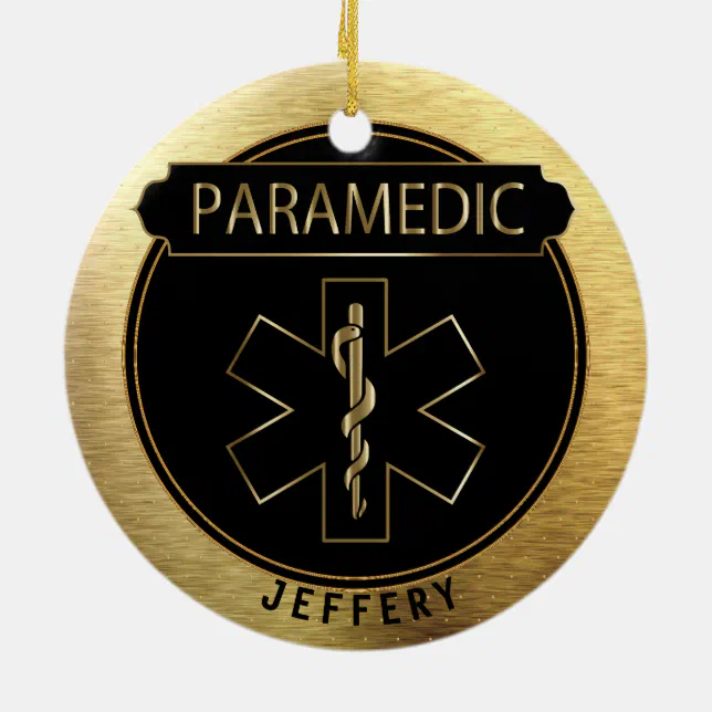 Paramedic - UpScale Black and Gold Ceramic Ornament | Zazzle
