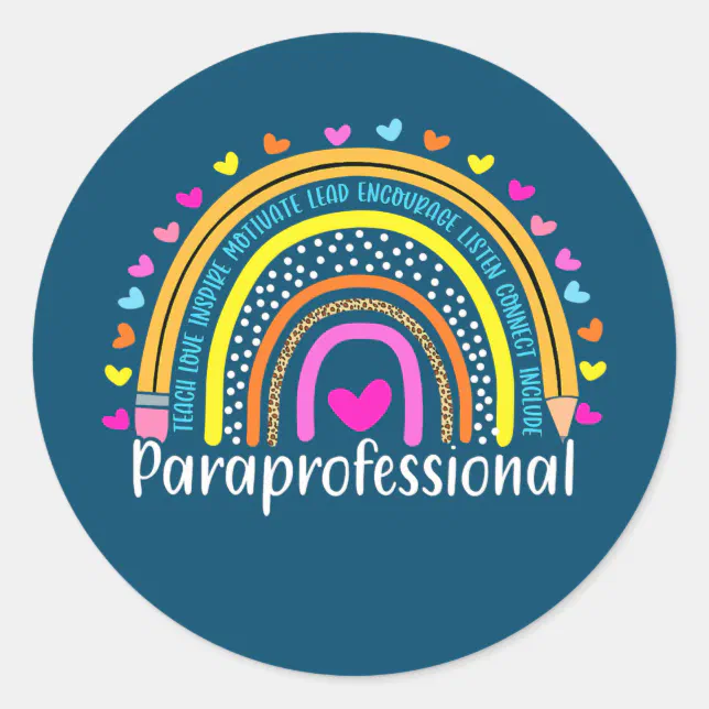 Paraprofessional Para Squad Leopard Rainbow Back Classic Round Sticker ...