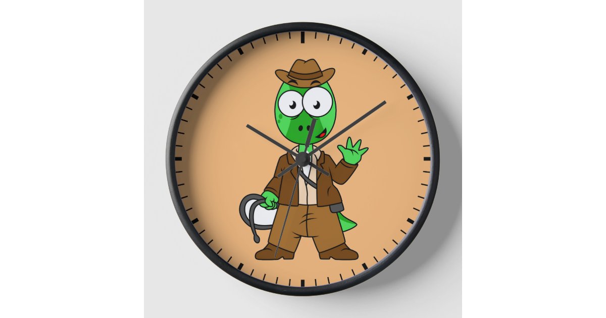 Parasaurolophus Dressed As Indiana Jones. Clock | Zazzle
