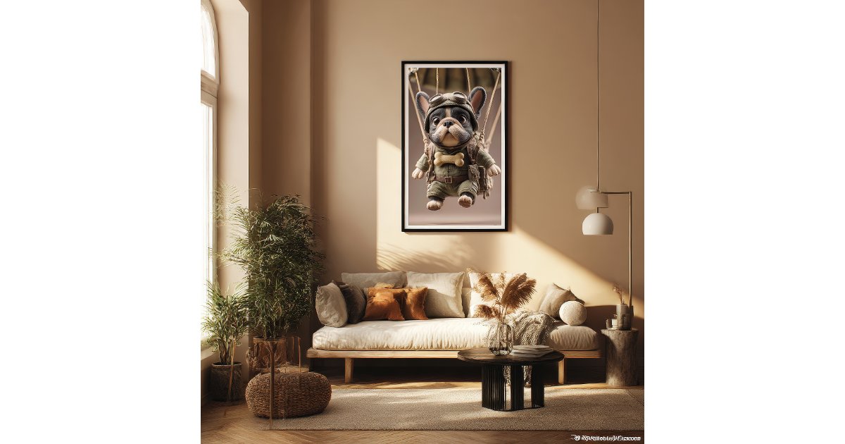 Paratrooper Frenchie: Cartoon Army Dog Art Poster | Zazzle