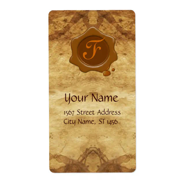 PARCHMENT AND BROWN WAX SEAL MONOGRAM LABEL | Zazzle