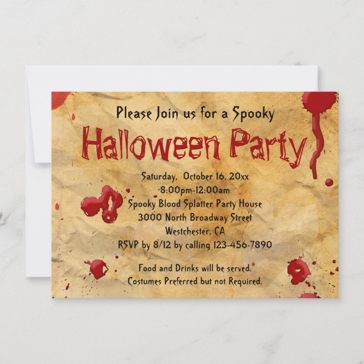 Parchment, Blood Splatter Halloween Invitations | Zazzle