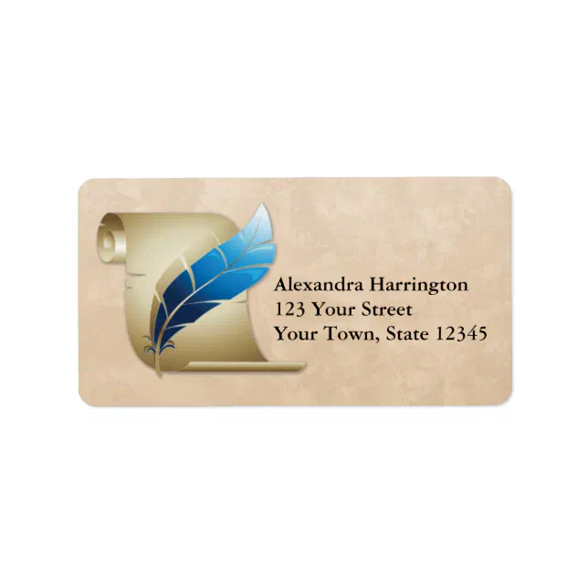 Parchment Scroll and Quill Label | Zazzle