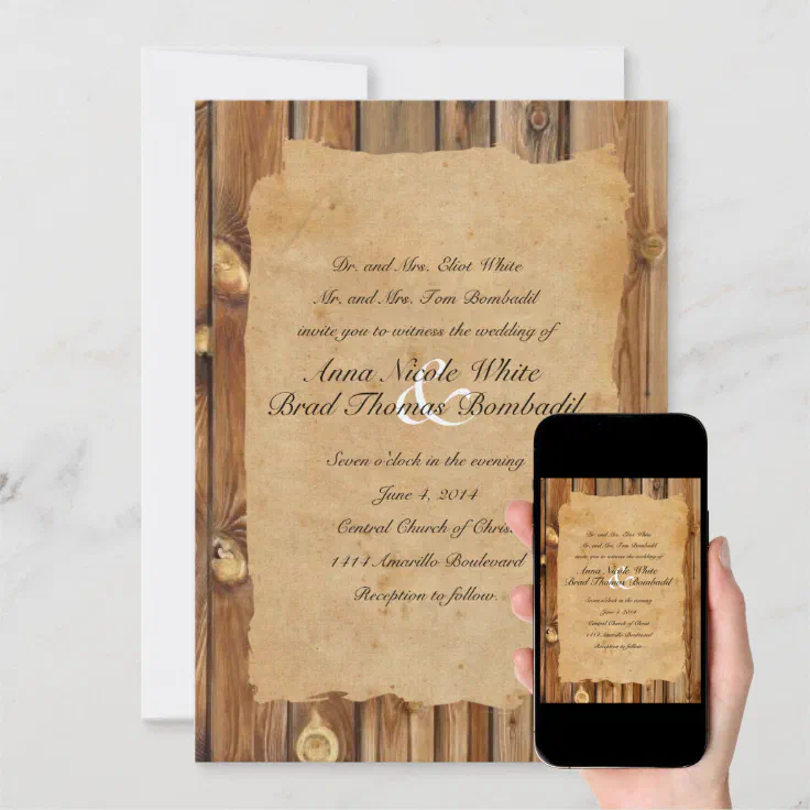 Parchment Wood Rustic Country Wedding Invitation | Zazzle