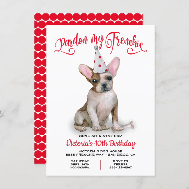 Pardon my Frenchie French Bulldog BIrthday Party Invitation | Zazzle