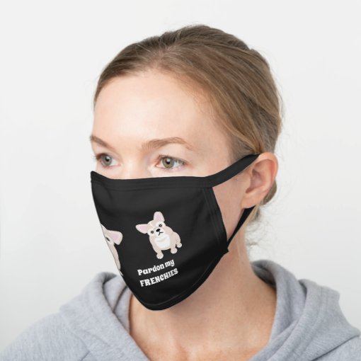 Pardon My Frenchies Two French Bulldogs Black Cotton Face Mask | Zazzle