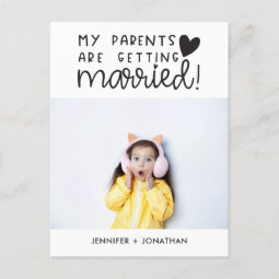 Parents getting married child photo save the date announcement postcard ...