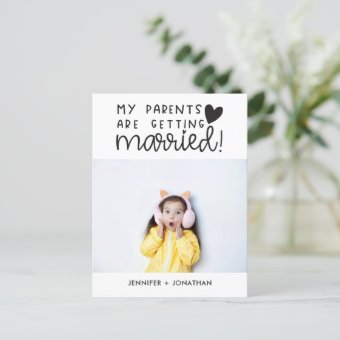 Parents getting married child photo save the date announcement postcard ...