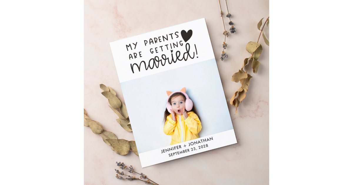 Parents getting married child photo save the date announcement postcard ...