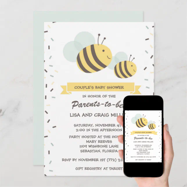 Parents to Bee Bumblebee Couple's Baby Shower Invitation | Zazzle
