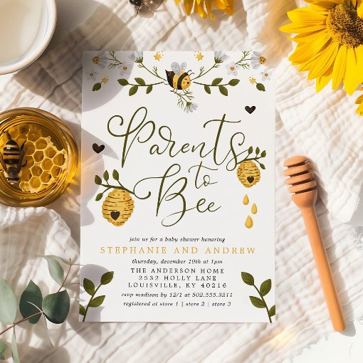 Parents To Bee Honeycomb Bumblebee Baby Shower Invitation | Zazzle