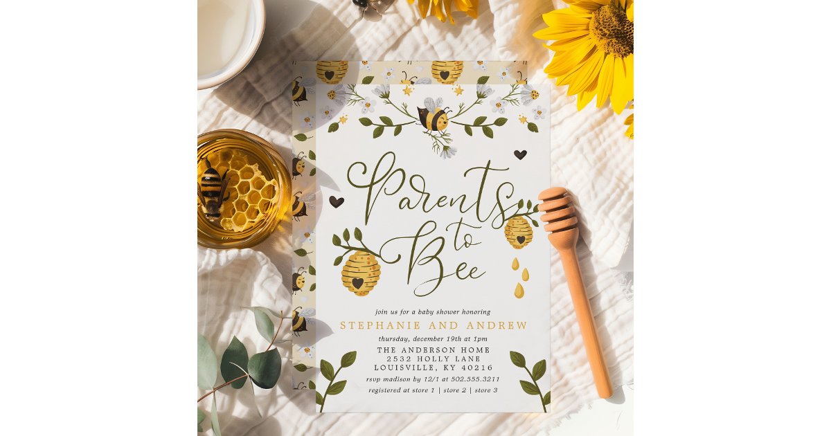 Parents To Bee Honeycomb Bumblebee Baby Shower Invitation | Zazzle
