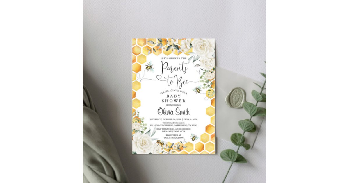 Parents to Bee White Floral Baby Shower Invitation | Zazzle