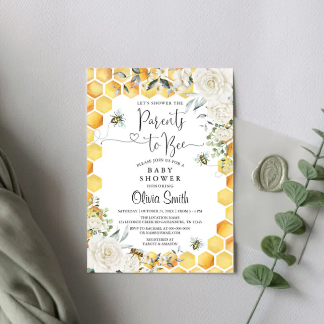 Parents to Bee White Floral Baby Shower Invitation | Zazzle